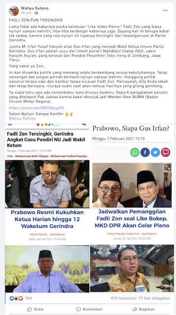 [Cek Fakta] Fadli Zon Tersingkir dari Kepengurusan Gerindra? Ini Faktanya